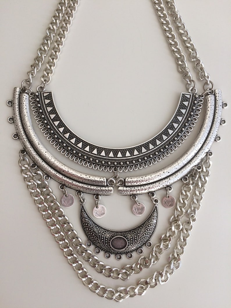 Boho Silver Necklace/silver Statement Necklace/ethnic - Etsy