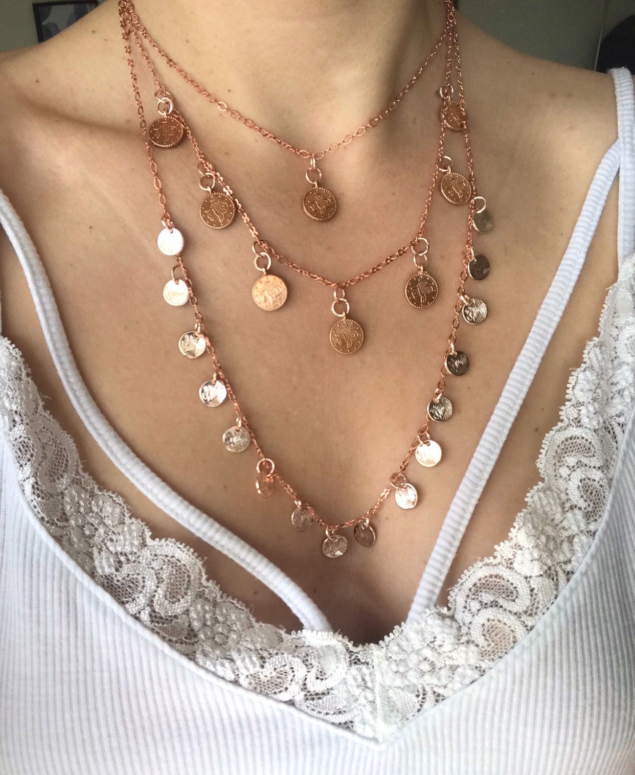 Layering Necklaces Set With Coins/coin Necklace/rose Gold Necklace ...