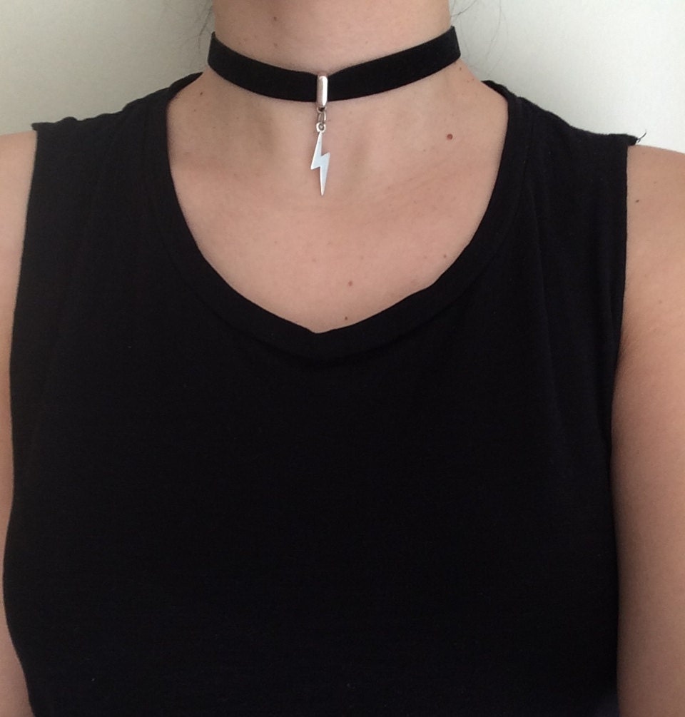 Tiny Lightning Charm Choker/lightning Choker/silver Charm Choker/black ...