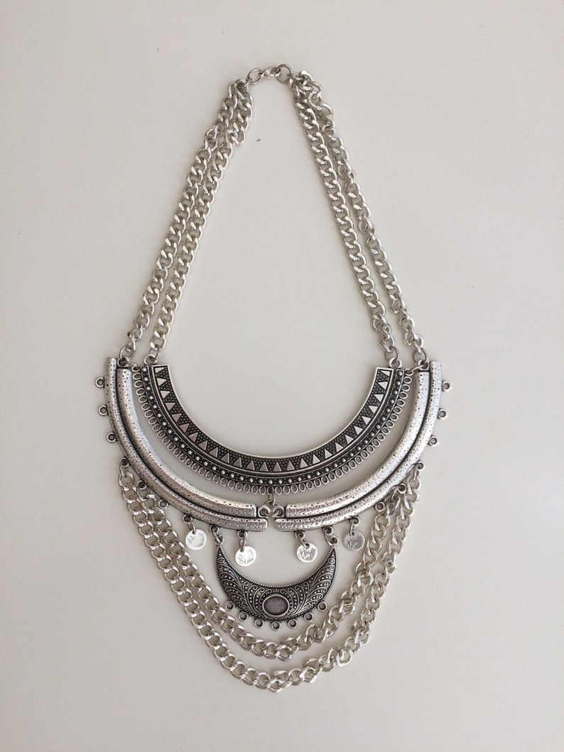 Boho Silver Necklace/silver Statement Necklace/ethnic - Etsy