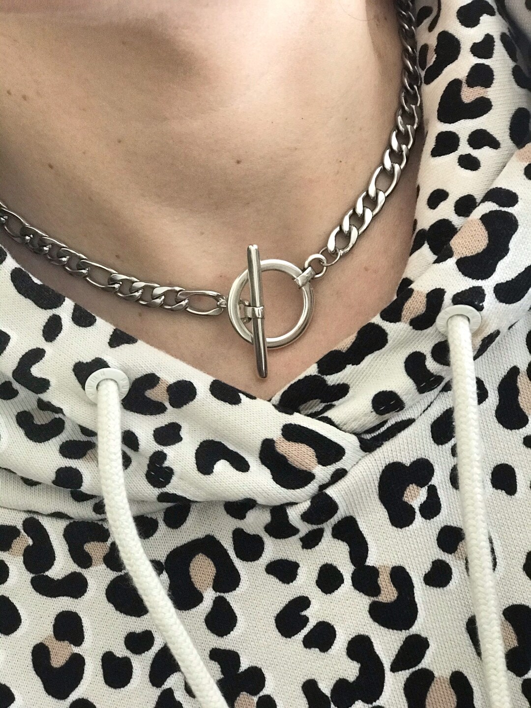Chunky Silver Chain Choker: Stainless Steel O-ring Statement Necklace ...