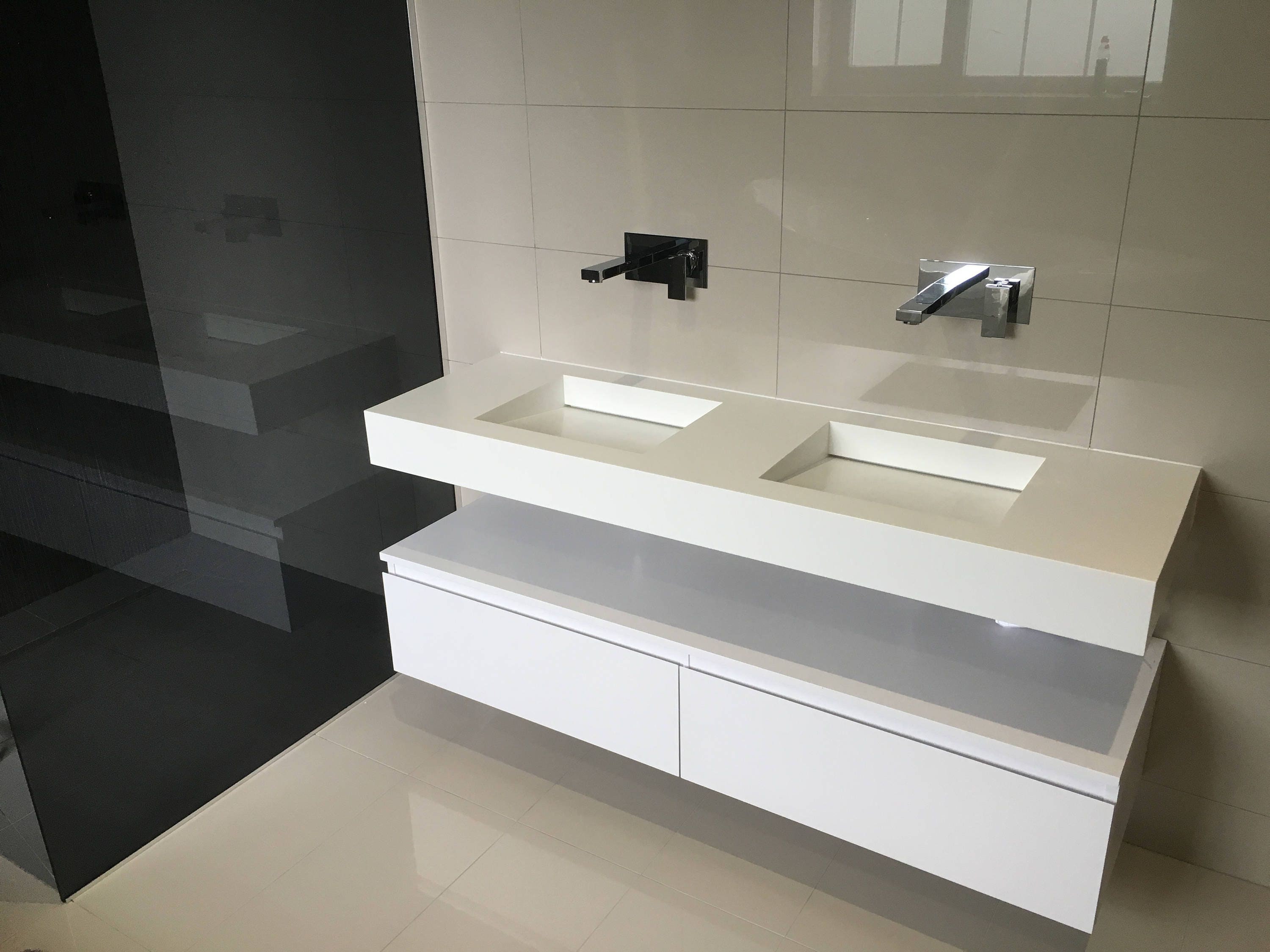 Contemporary Corian Vanity With Hidden Waste- double TROUGH SINK in ...
