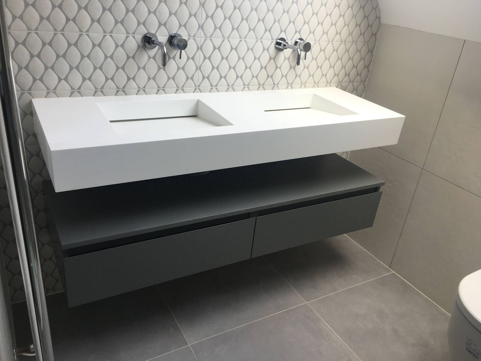Contemporary Corian Vanity With Hidden Waste- double TROUGH SINK in ...