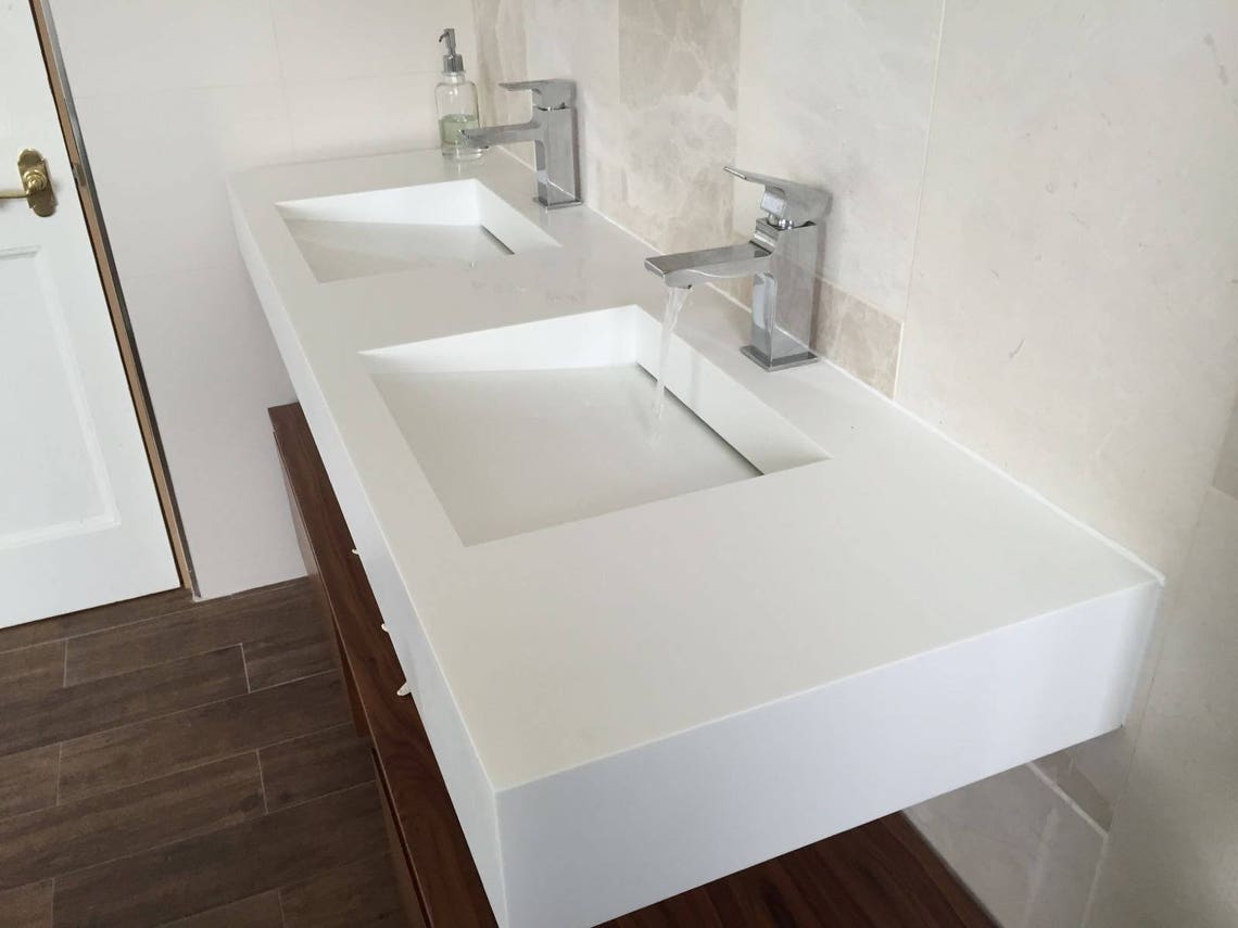 Contemporary Corian Vanity With Hidden Waste- double TROUGH SINK in ...