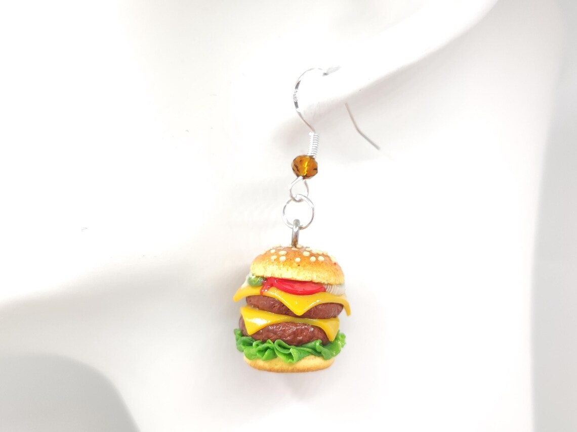 Double Patty Burger Charm, Miniature Polymer Clay Food, Hamburger ...