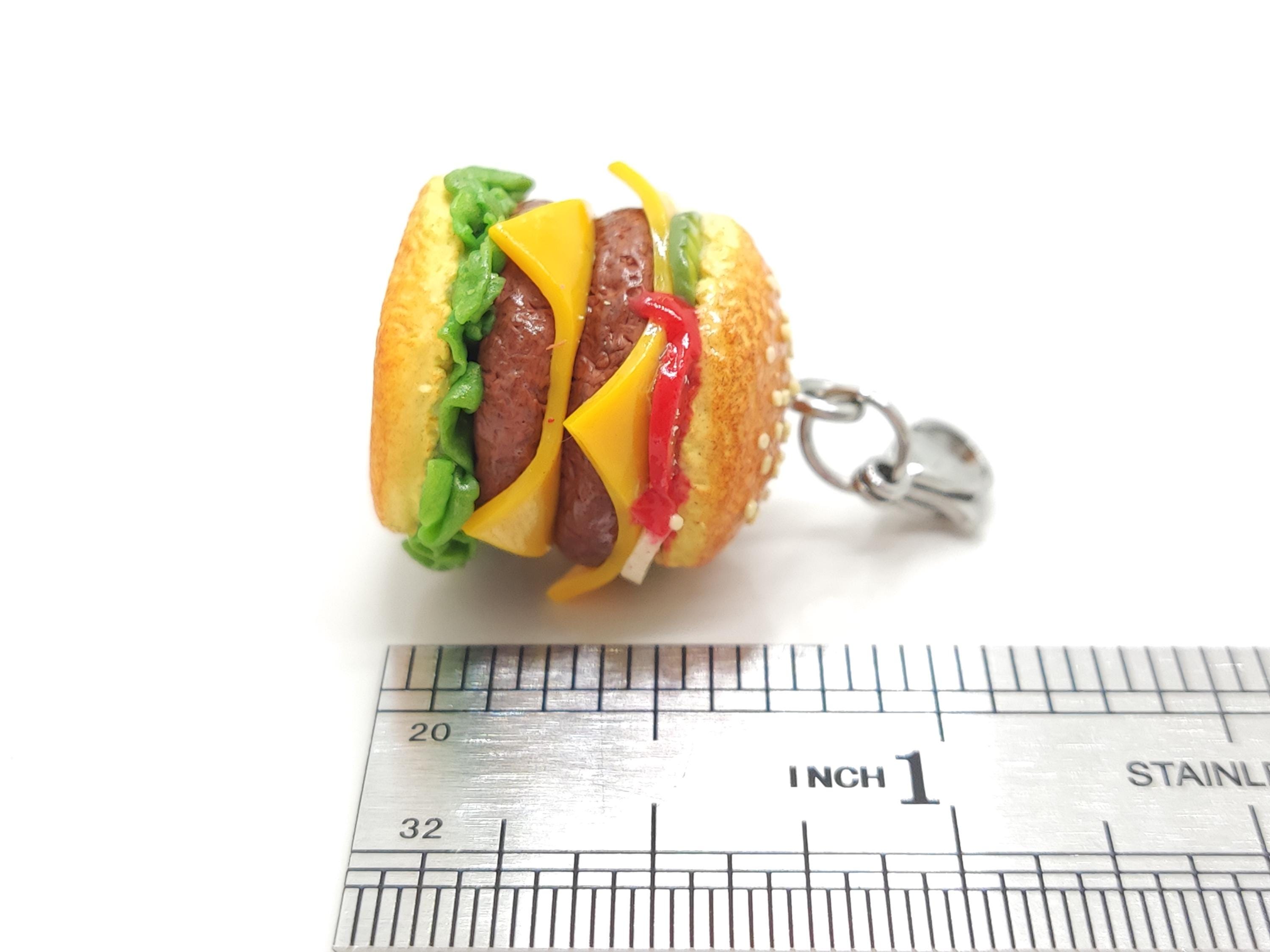 Double Patty Burger Charm, Miniature Polymer Clay Food, Hamburger ...
