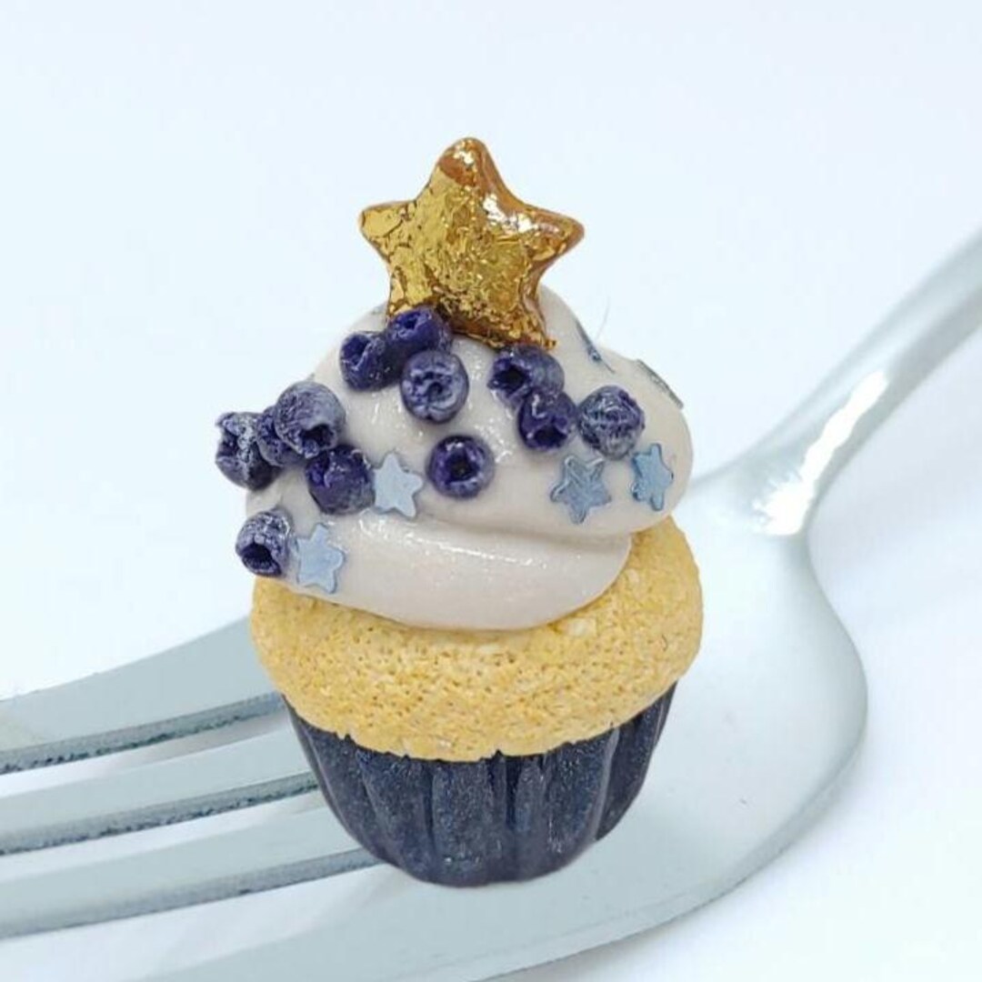 Starry Night Blueberry Cupcake Charm, Handmade Polymer Clay Miniature ...