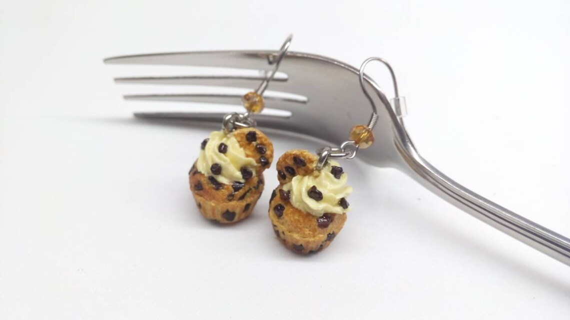 Chocolate Chip Cookie Cupcake Charm, Cupcake Necklace, Cupcake Keychain ...