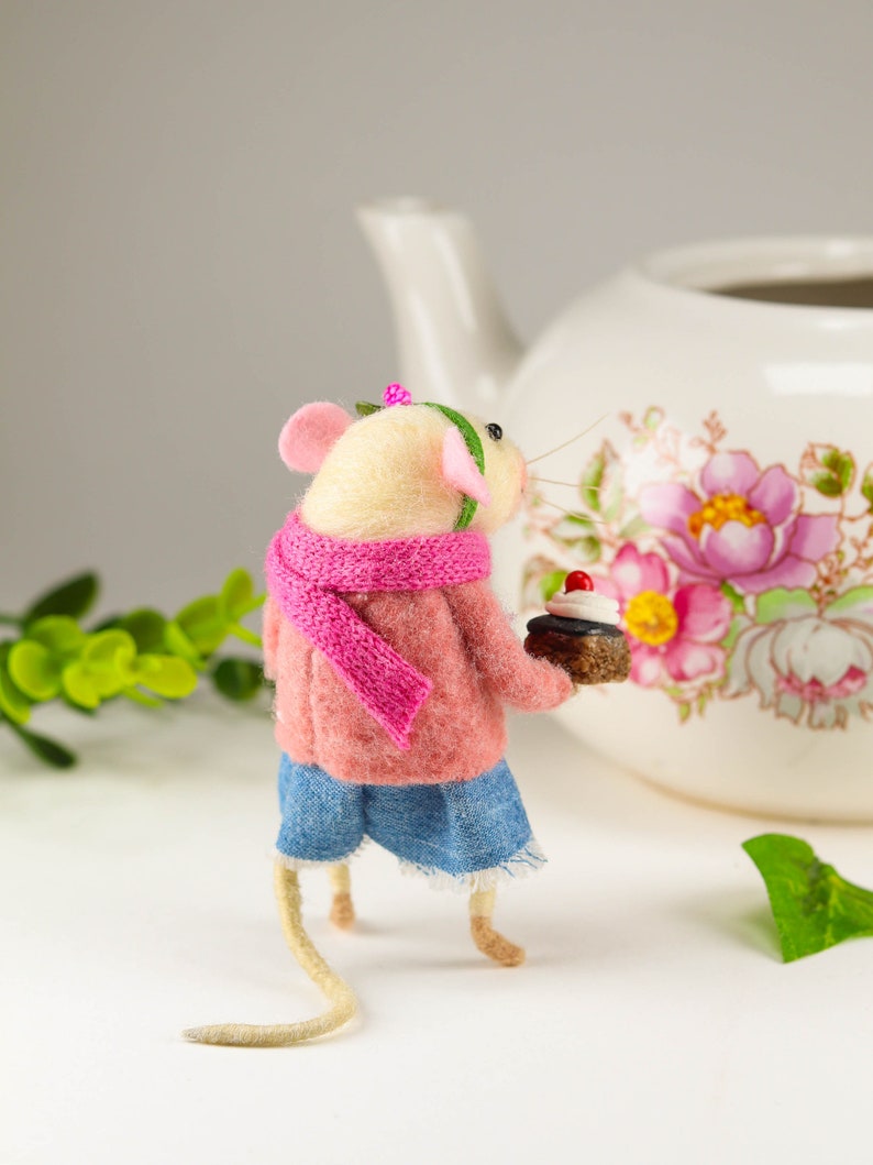 Mouse with Cake Birthday Gift Tiny Mouse Gift for Her | Etsy