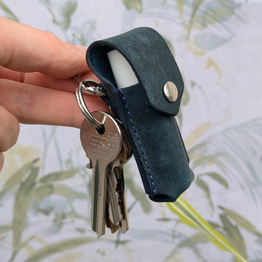 Handmade Leather Lip Balm Holder Keychain | Natural Top Grain Leather ...