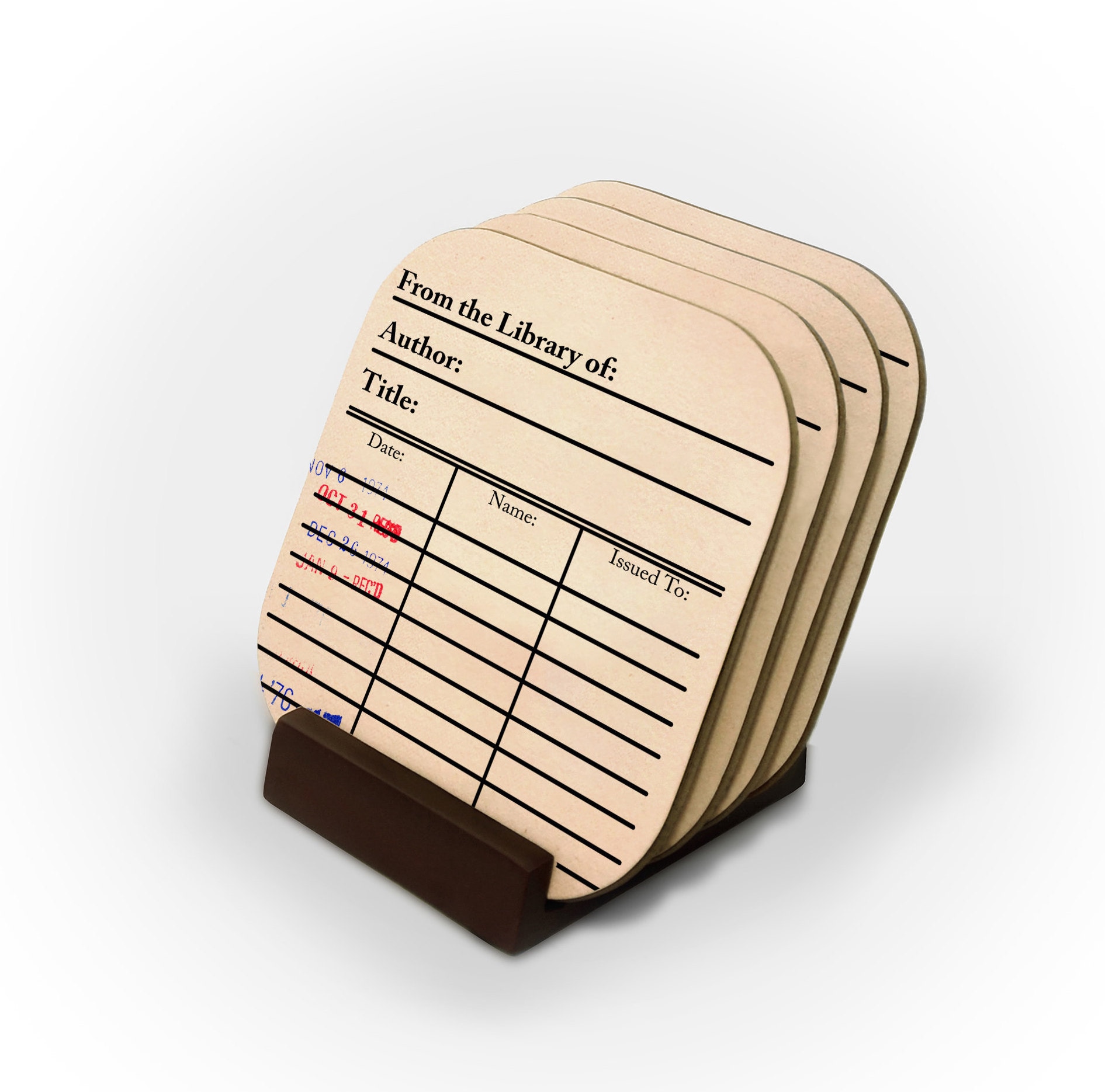 Set of Library Card Coasters with Stand. 4 Coffee Mug Coasters | Etsy