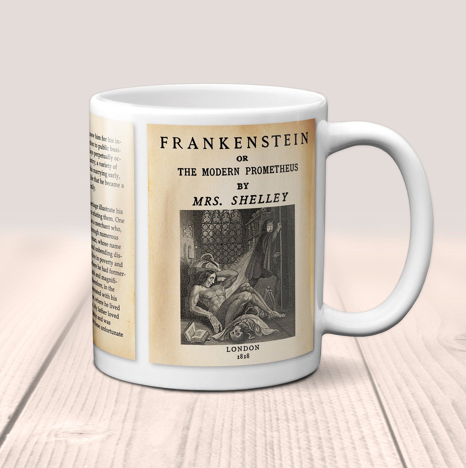 Frankenstein by Mary Shelley Mug. Coffee Mug With Frankenstein Book ...