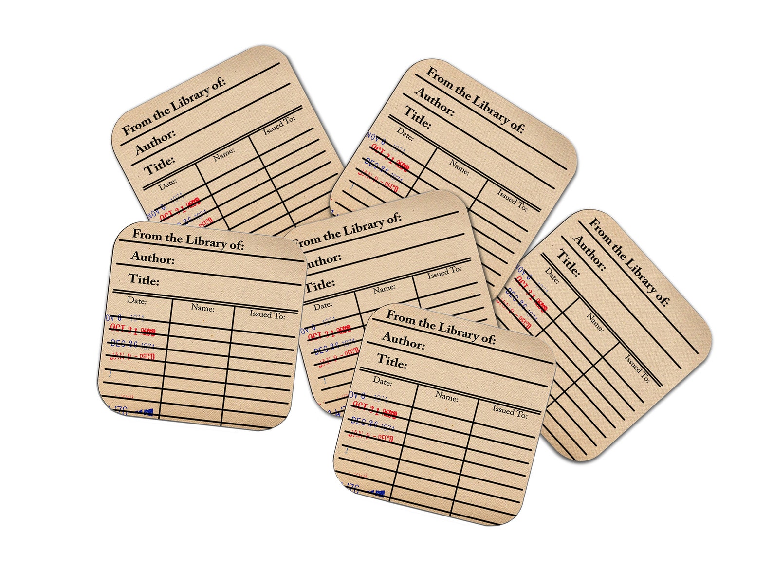 Set of Six Library Card Coasters. 6 Coffee Mug Coasters With Library ...