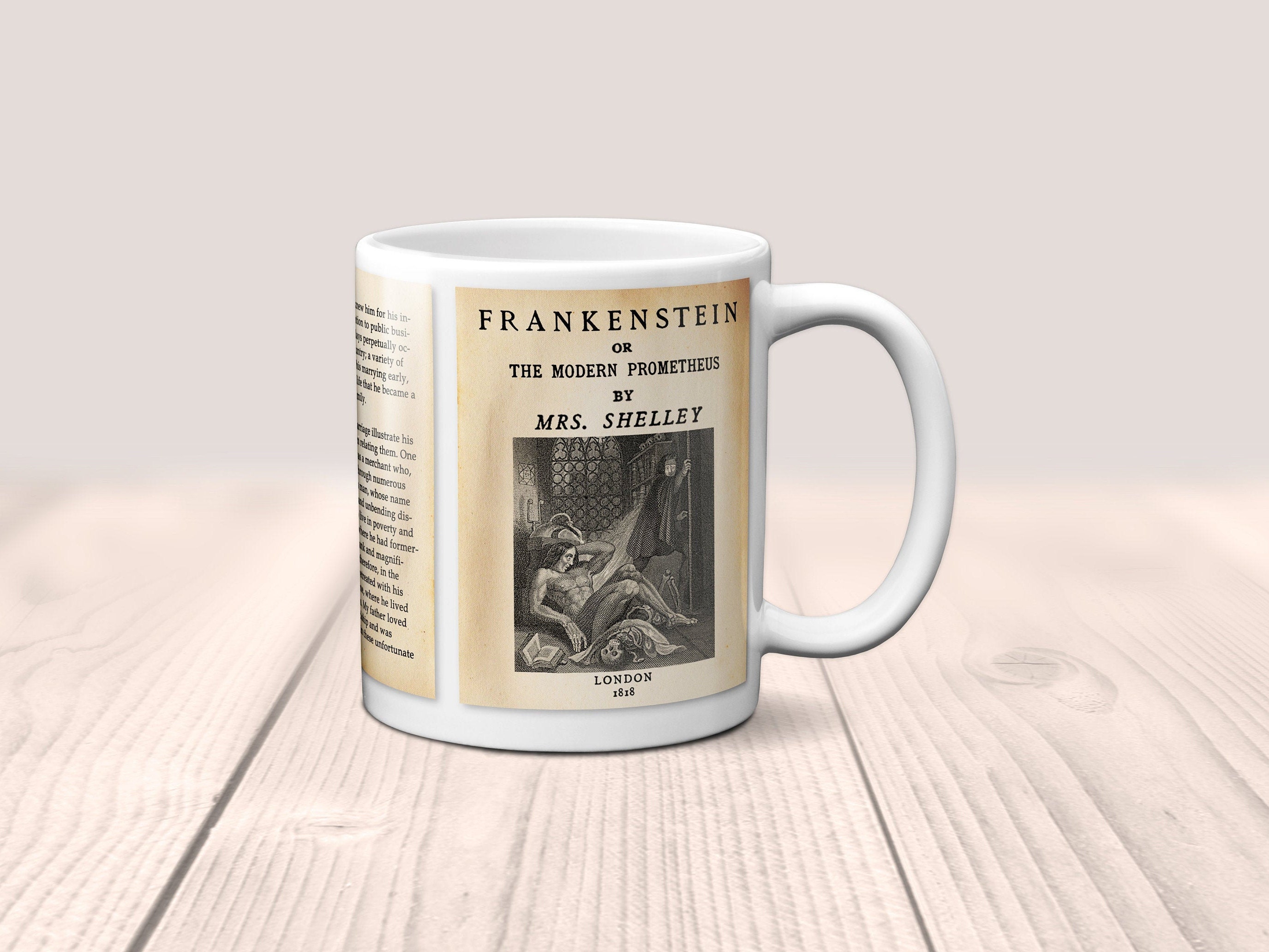 Frankenstein by Mary Shelley Mug. Coffee Mug With Frankenstein Book ...