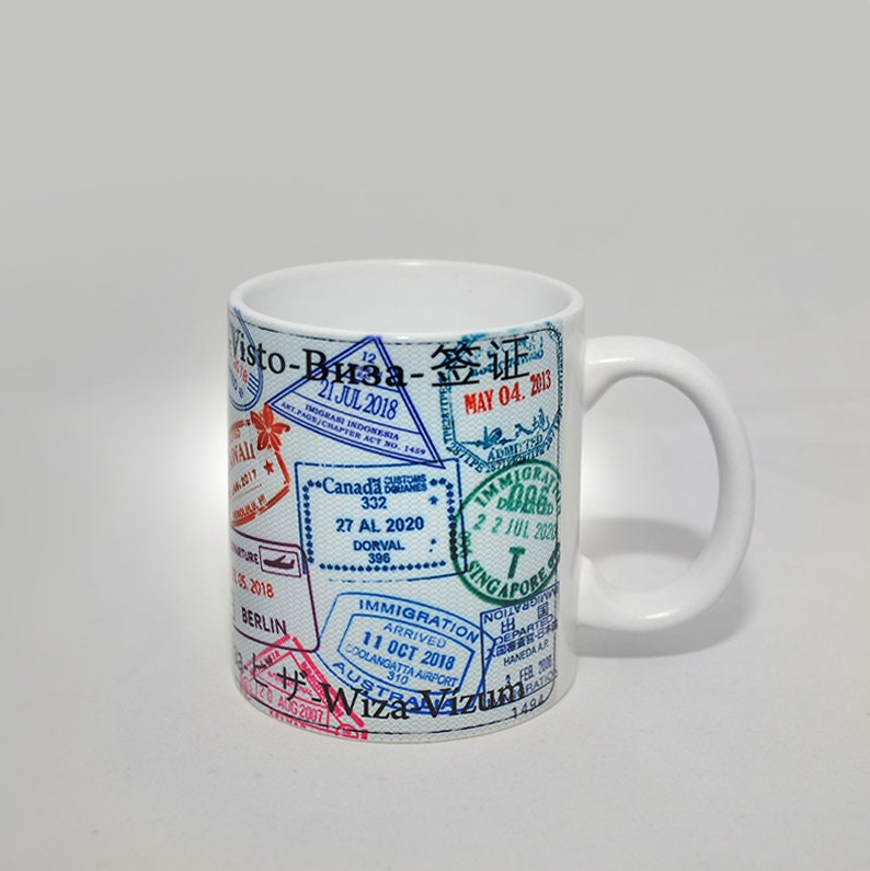 Traveler Mug. Coffee Mug With Passport Stamps Flight - Etsy