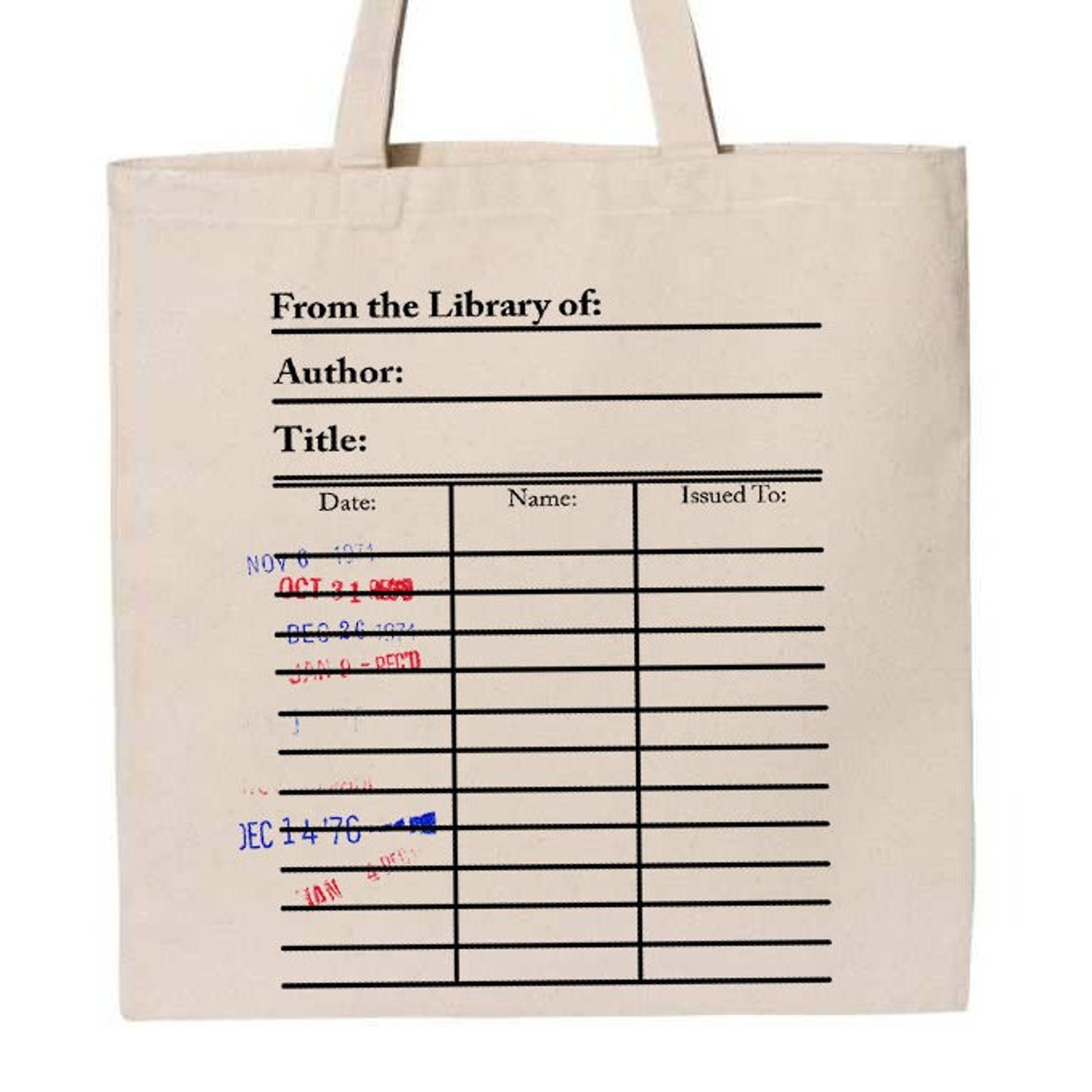 Library Card Tote Bag. Library Card With Day Due Stamps - Etsy