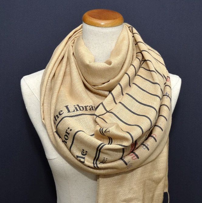 Book Scarf. Library Scarf. Library Scarf With Day Due Stamps. - Etsy