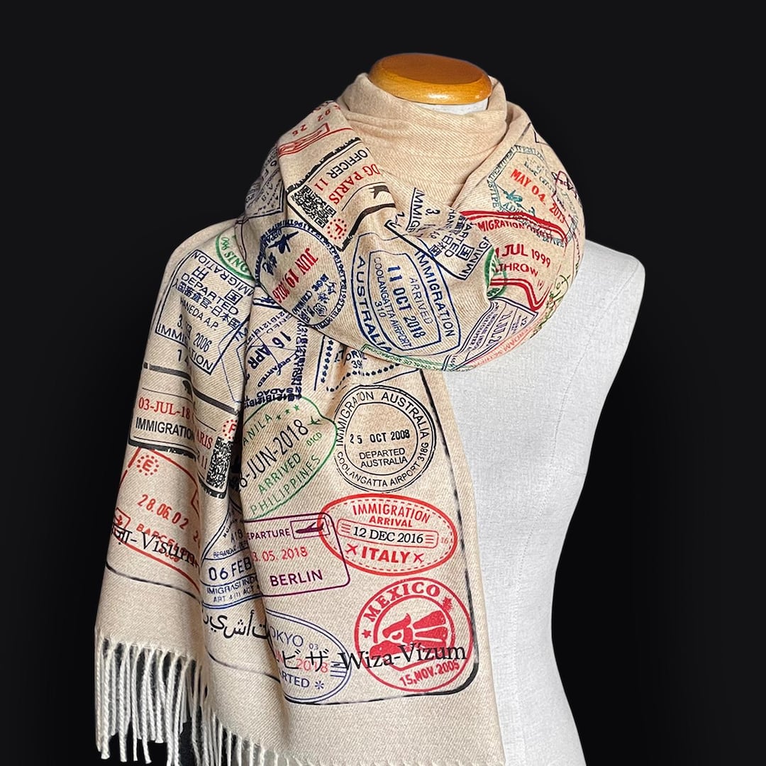 Traveler Passport Stamps Scarf Shawl Wrap, Flight Attendant Gift ...