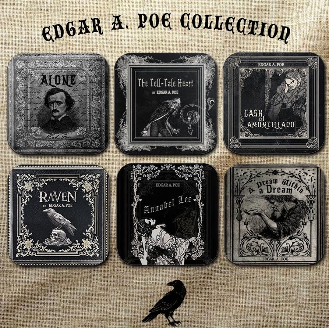 Edgar Allan Poe Coaster Set: the Raven, Tell-tale Heart, Annabel Lee ...