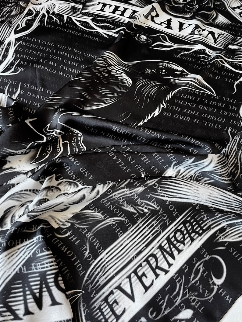 The Raven by Edgar Allan Poe Square Satin Scarf. Black Scarf, Goth ...