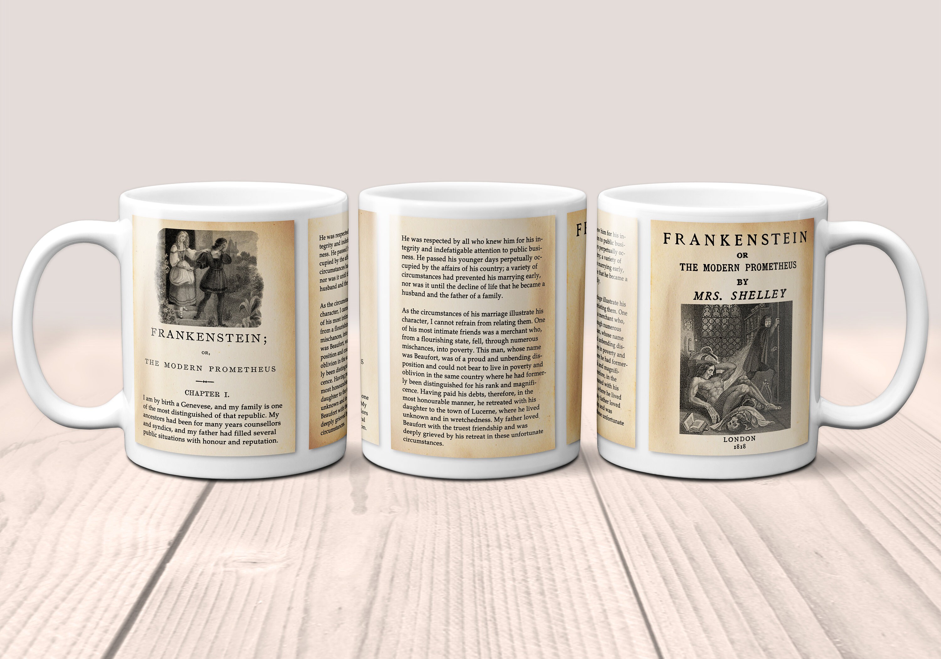 Frankenstein by Mary Shelley Mug. Coffee Mug With Frankenstein Book ...