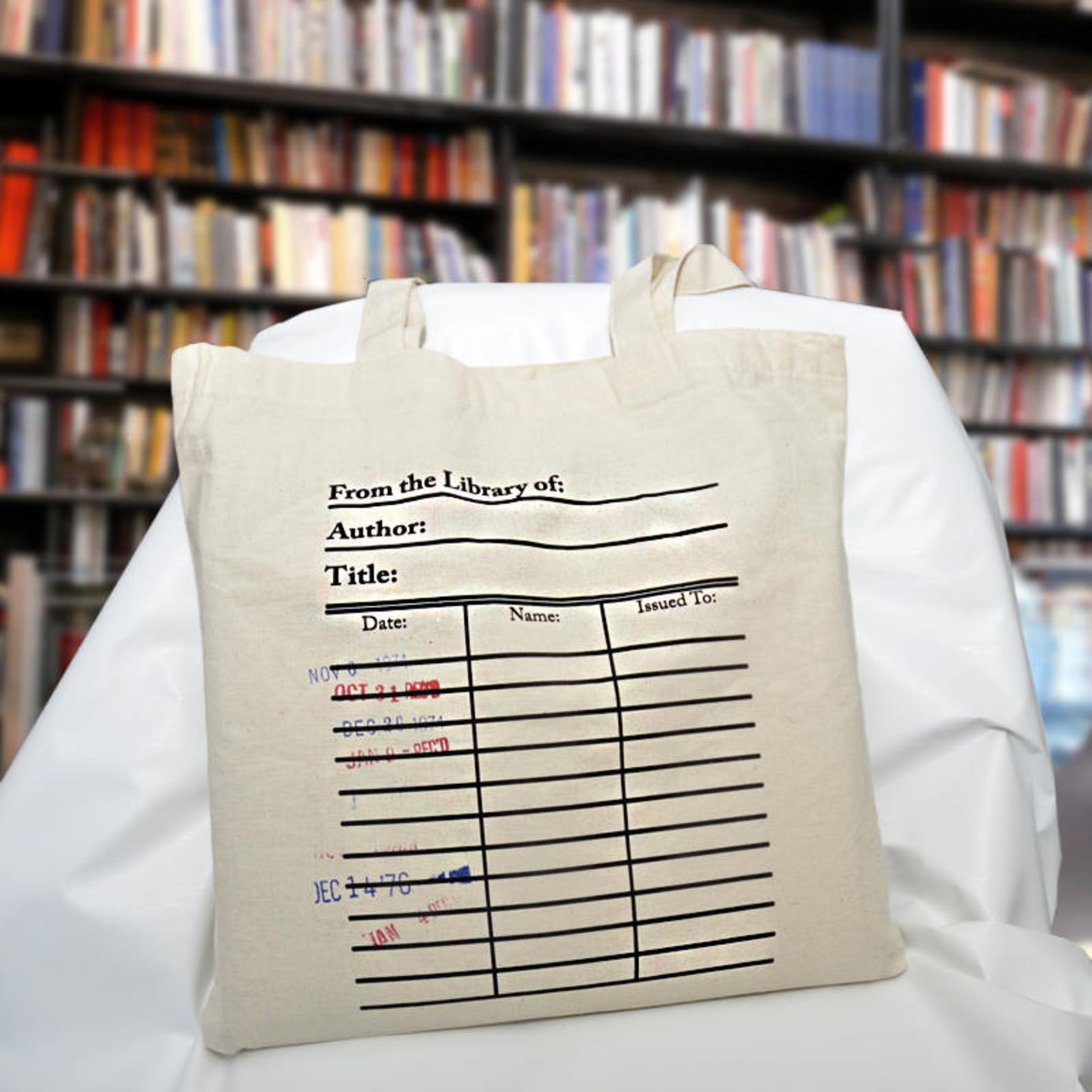 Library Card Tote Bag. Library Card With Day Due Stamps - Etsy