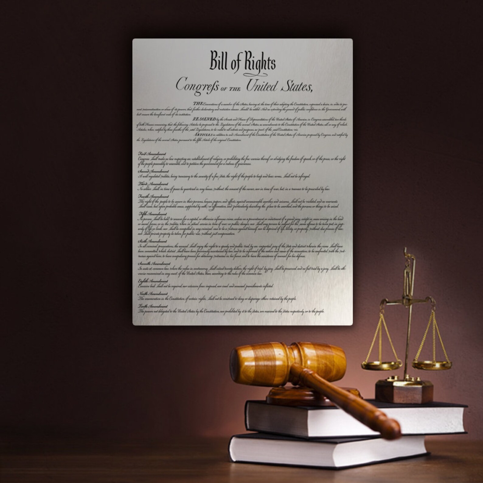 Bill of Rights Wall Art Metal Panel. First Ten Amendments to the United ...