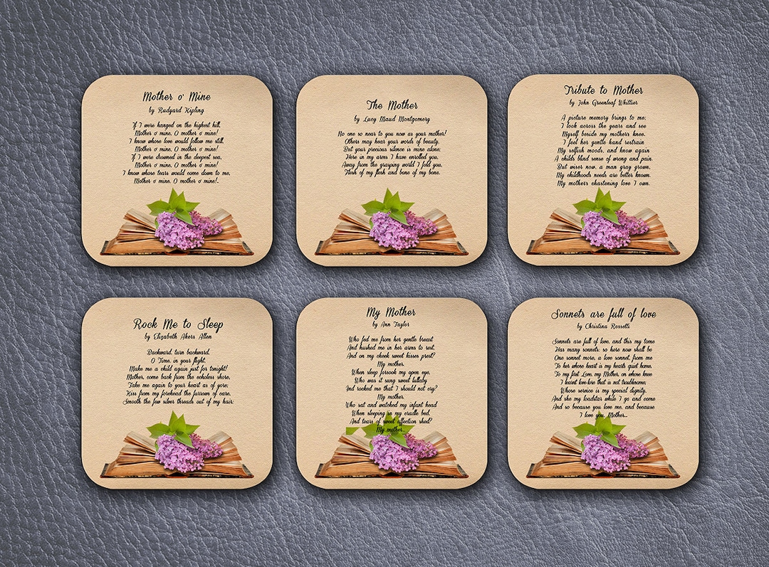 Set of 6 Coasters With Poems About Mother. Featuring Six Famous Poems ...
