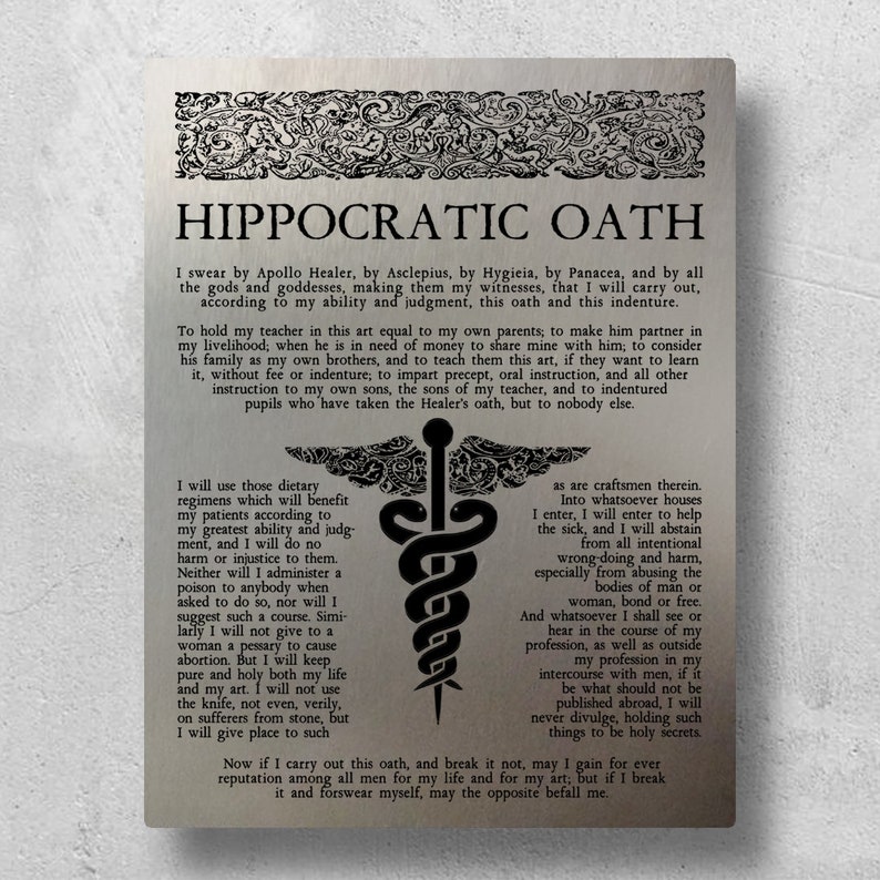 Hippocratic Oath Wall Art Metal Panel (english Version), Gift for ...