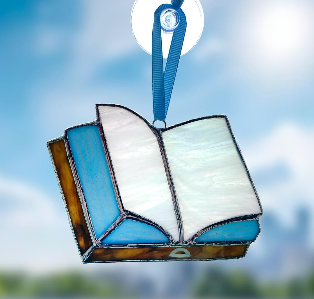 Stained Glass Open Book Suncatcher, Literary Window Decor, Gift for ...