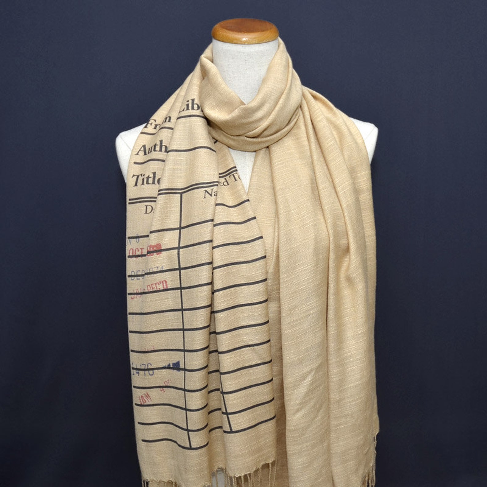 Book Scarf. Library Scarf. Library Scarf With Day Due Stamps. Print ...