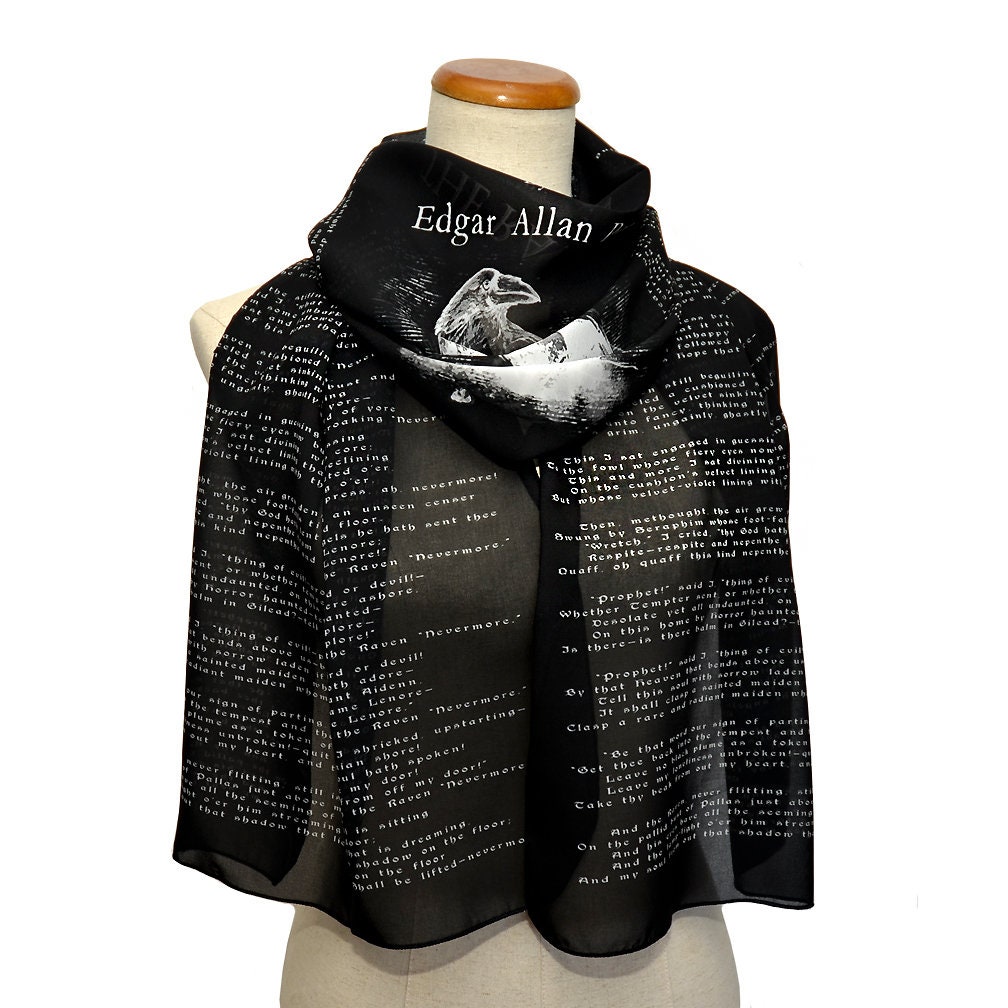 The Raven by Edgar Allan Poe Chiffon Scarf. Black Scarf Goth - Etsy Israel