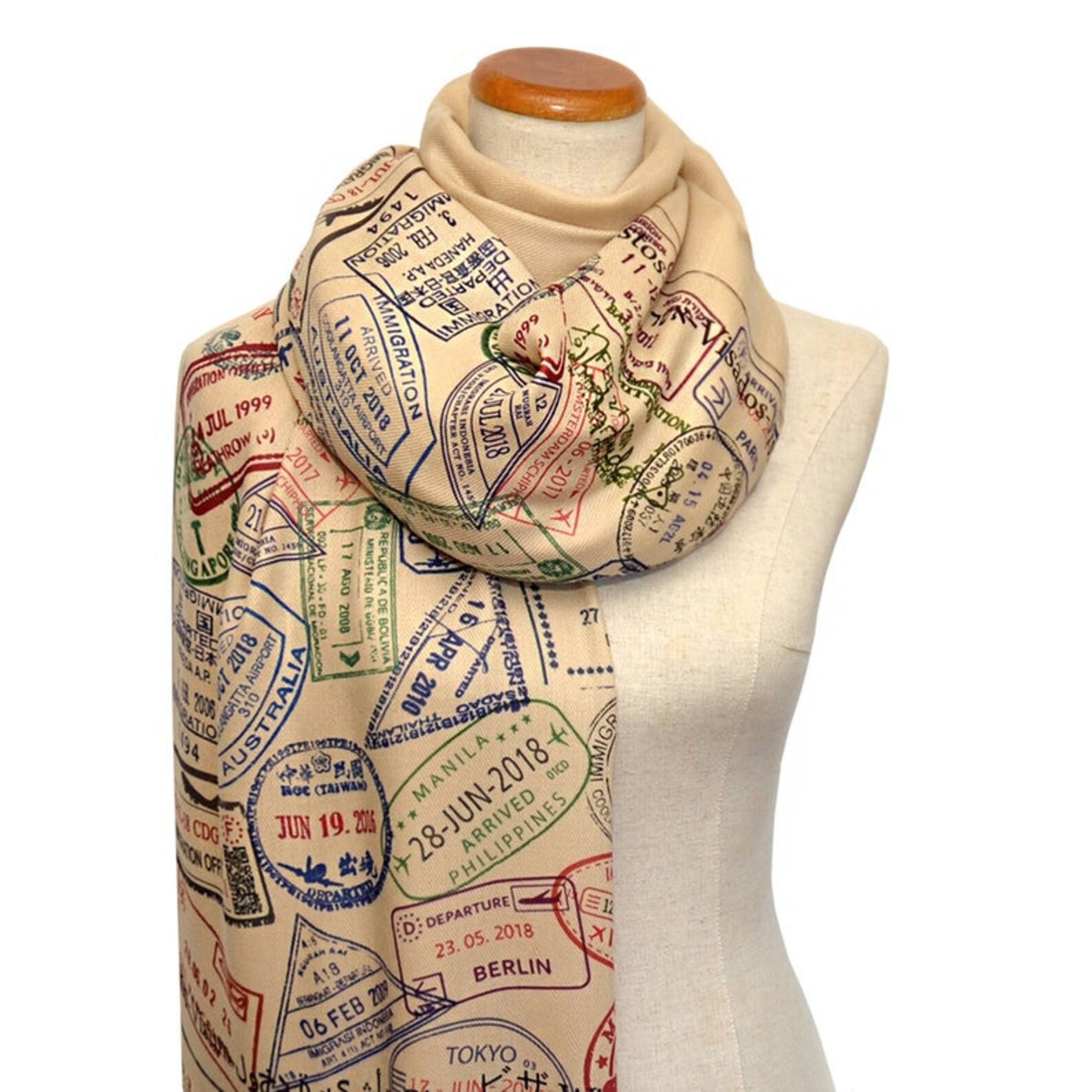 Traveler Scarf, Scarf With Passport Stamps, Flight Attendant Gift ...