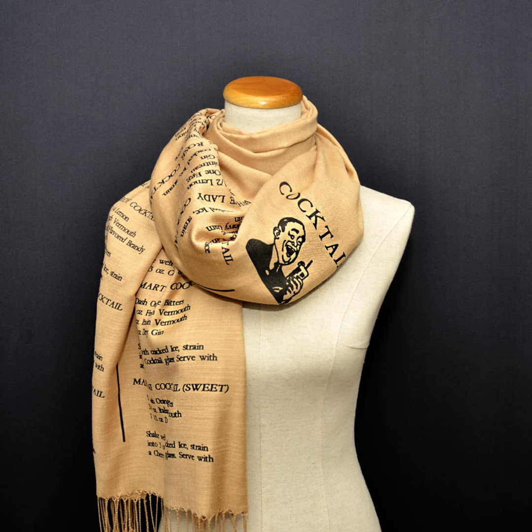 Bartender Scarf, Cocktail Book Scarf, Bar-tender Scarf, Recipe Scarf ...