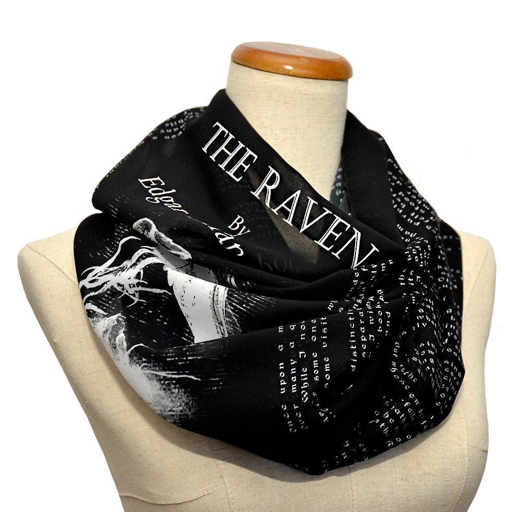 The Raven by Edgar Allan Poe Chiffon Scarf. Black Scarf Goth - Etsy Israel