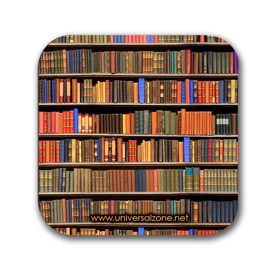 Bookshelf Coaster. Mug Coaster With Bookshelf Design, Bookish Gift ...