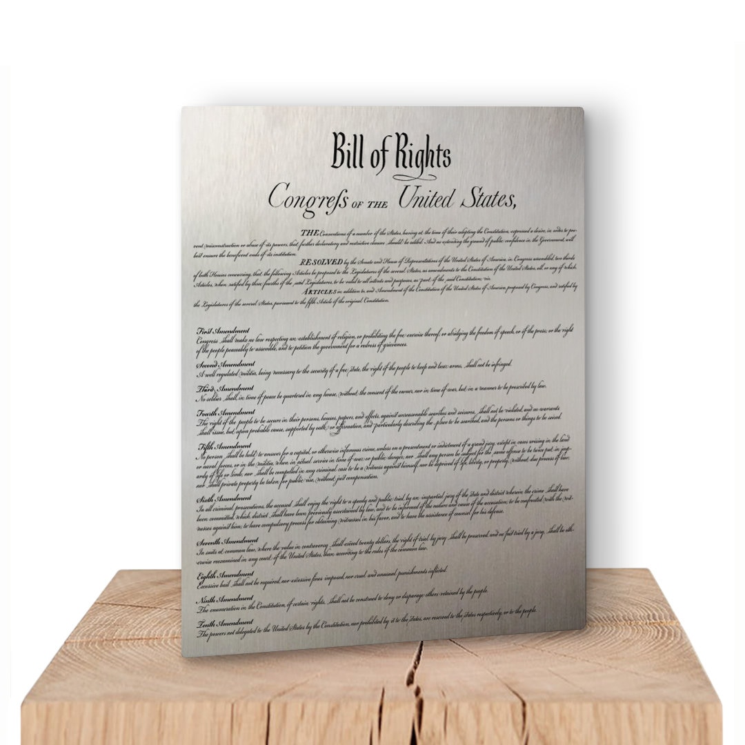 Bill of Rights Wall Art Metal Panel. First Ten Amendments to the United ...