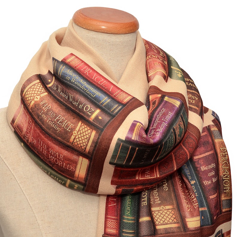 Bookshelf Scarf. Literary Shawl With the Famous Books' Titles, Bookish ...