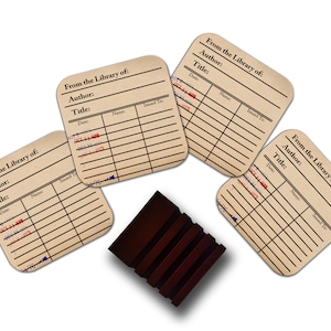 Set of Library Card Coasters With Stand. 4 Coffee Mug Coasters With ...