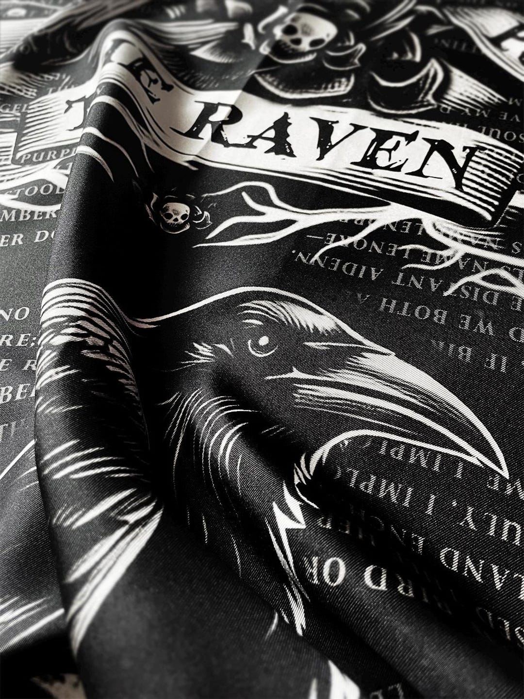The Raven by Edgar Allan Poe Silk Scarf - 100% Silk Scarf. Black Gothic ...