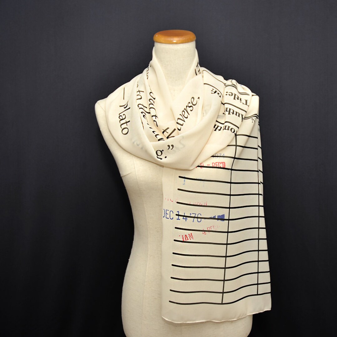 Library Card Chiffon Scarf. Library Scarf With Day Due Stamps. Chiffon ...
