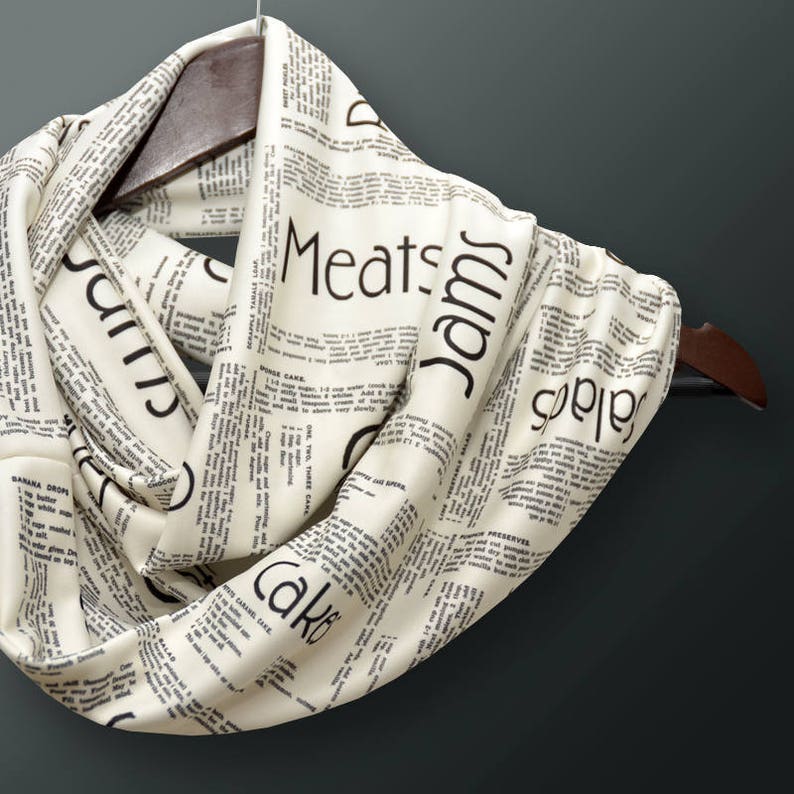 Recipe infinity scarf Cooking scarf Cookbook scarf Cooking | Etsy