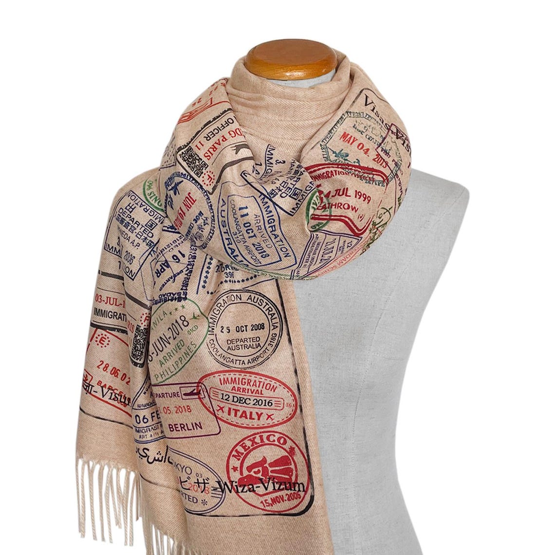 Traveler Passport Stamps Scarf Shawl Wrap, Flight Attendant Gift ...