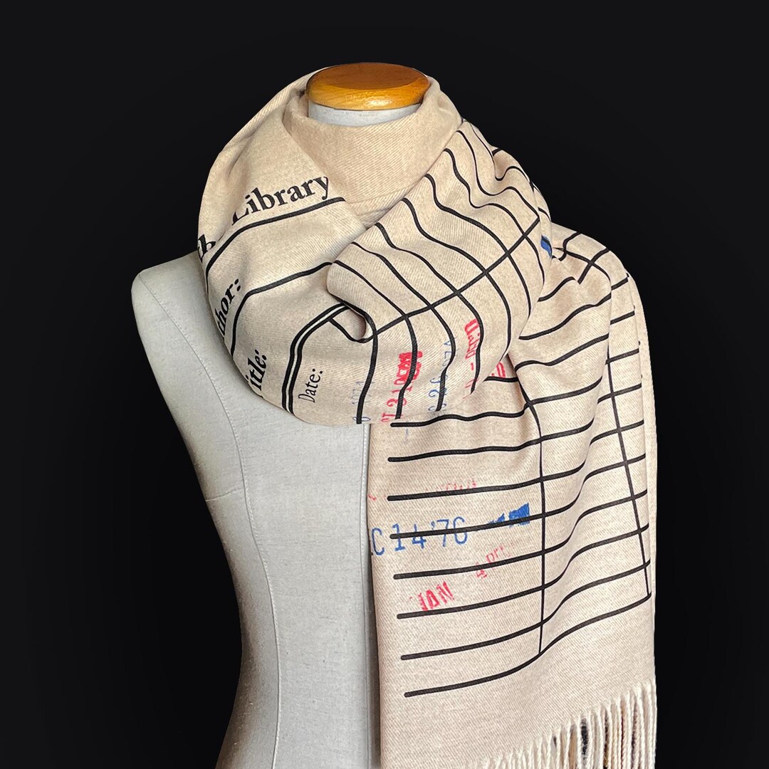 Library Card Scarf With Due Date Stamps. Book Lovers Scarf, Literary ...