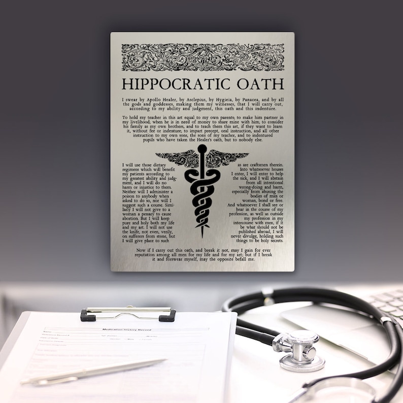 Hippocratic Oath Wall Art Metal Panel (english Version), Gift for ...