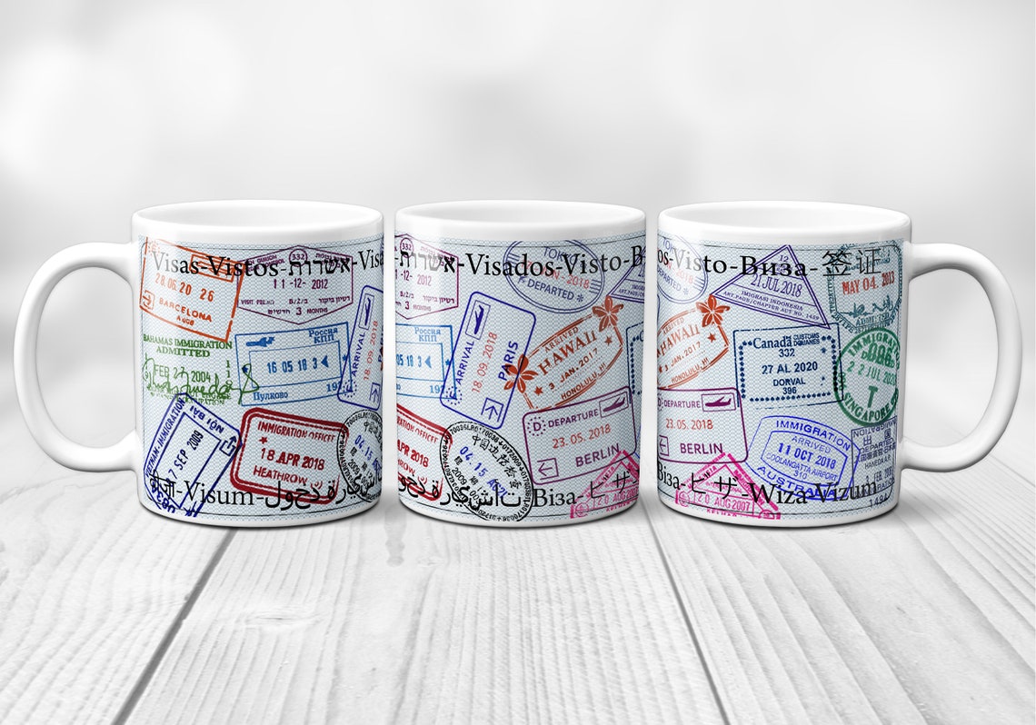 Traveler Mug. Coffee Mug With Passport Stamps Flight | Etsy