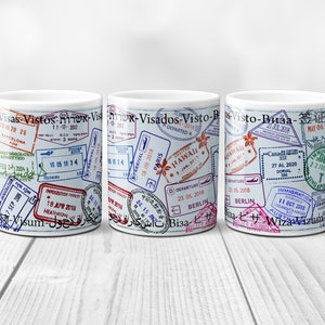 Traveler Mug. Coffee Mug With Passport Stamps, Flight Attendant Gift ...