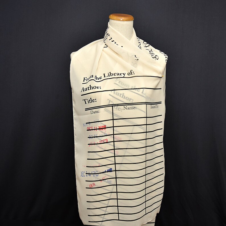Library Card Chiffon Scarf. Library Scarf With Day Due Stamps. - Etsy ...