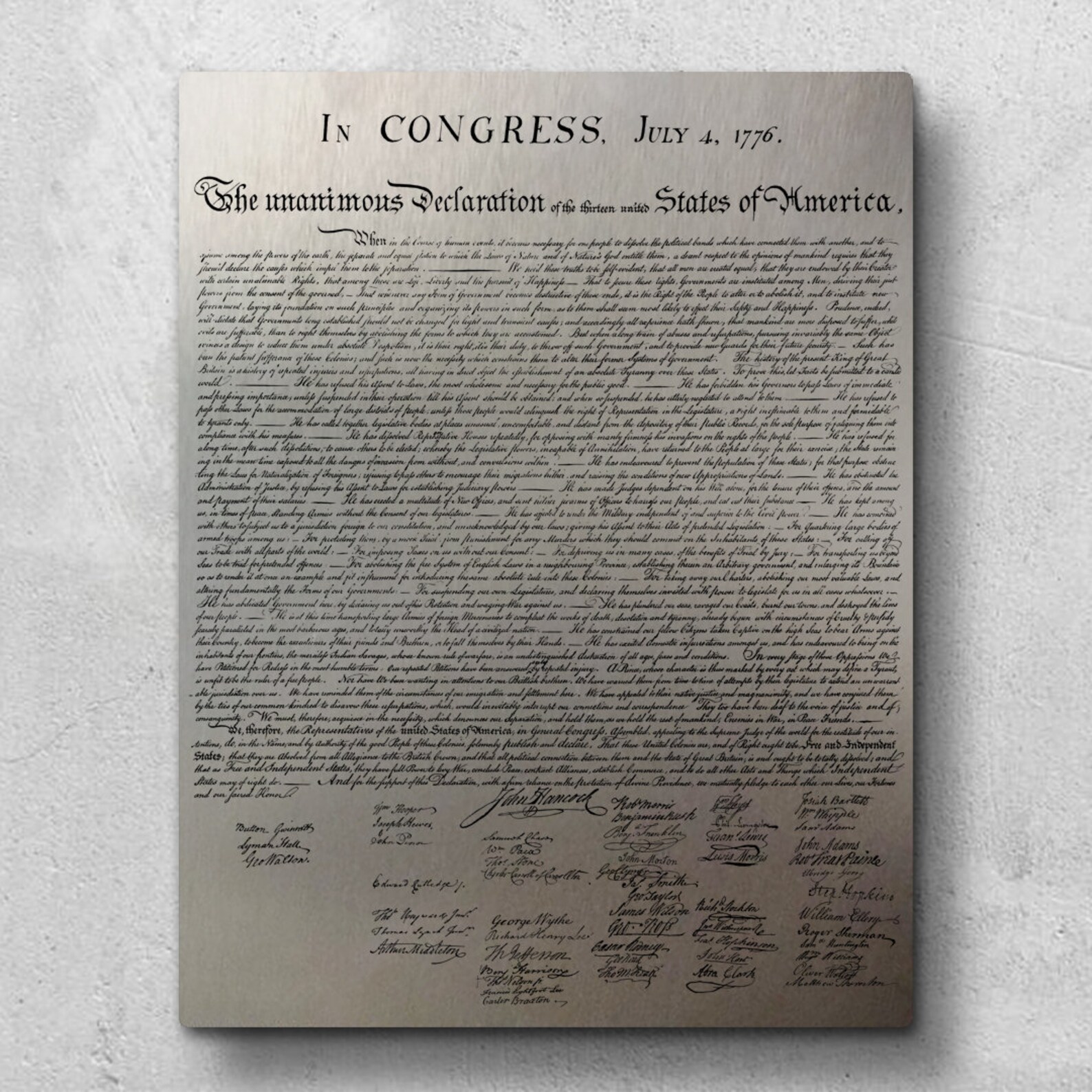 US Declaration of Independence Wall Art Metal Panel. the United States ...