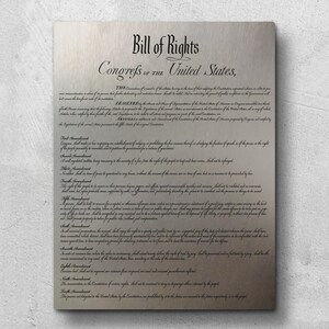 Bill of Rights Wall Art Metal Panel. First Ten Amendments to the United ...